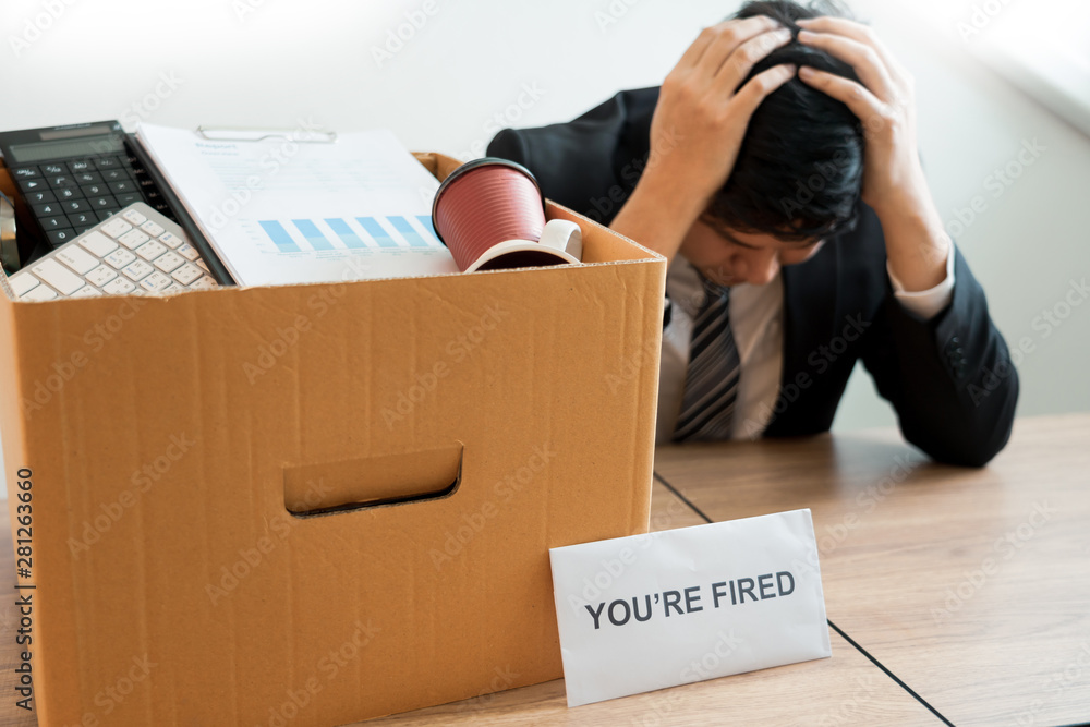 Businessperson carrying packing personal company on brown cardboard Box ...