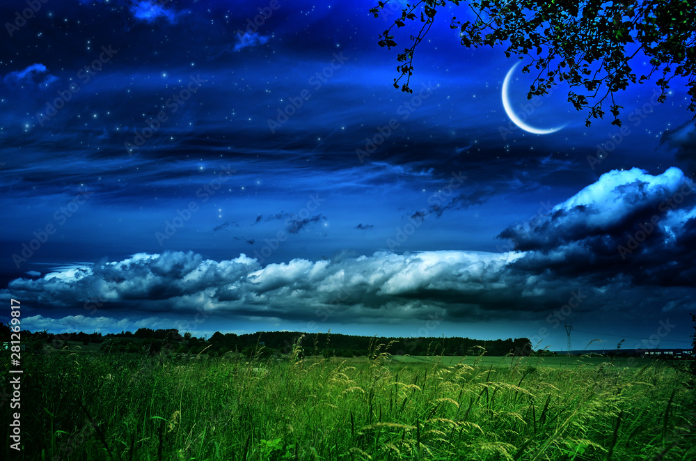 Hills At Night With Stars