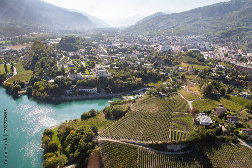 Sierre en Valais vu d'un hélicoptère, Suisse Stock Photo | Adobe Stock