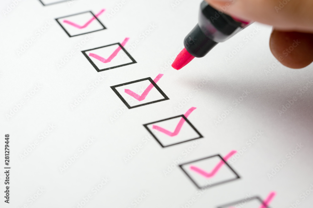 Pink marking on checklist box with pen, Checklist concept Stock Photo ...