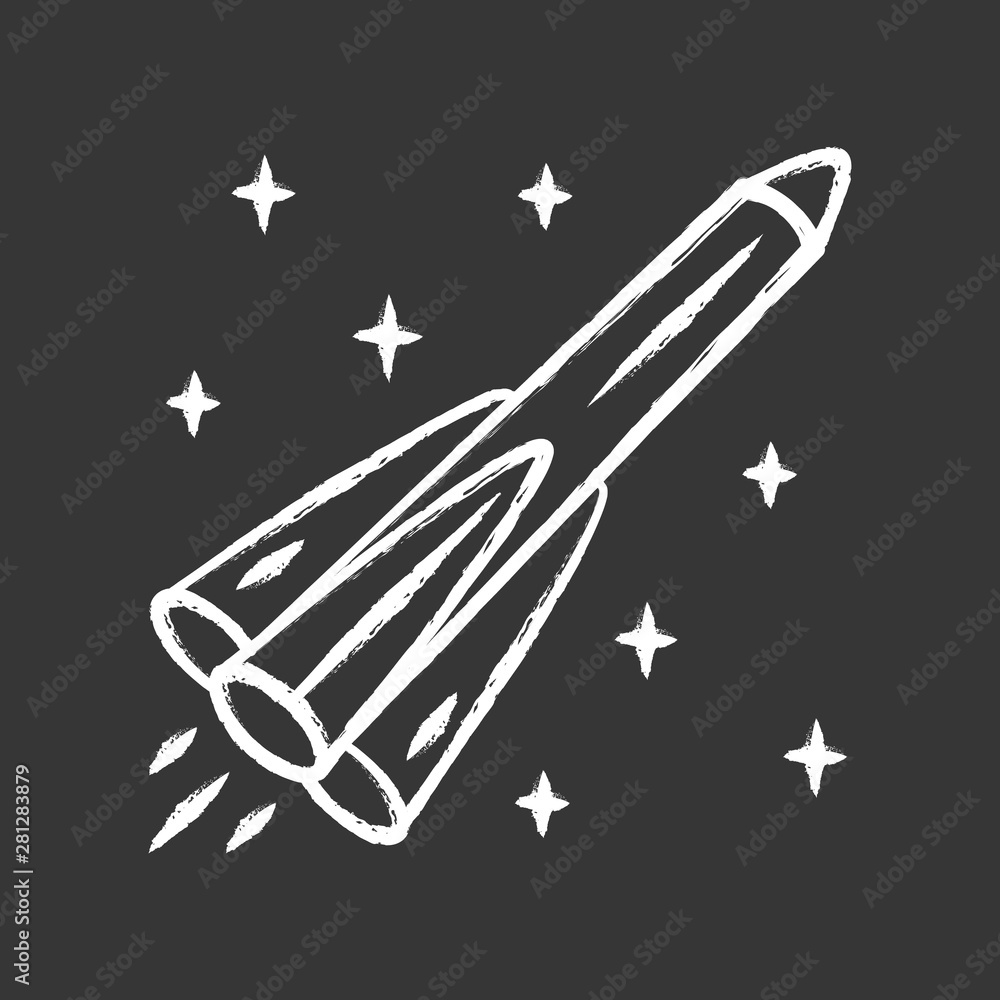 Rocket chalk icon. Missile, spacecraft, aircraft. Launch vehicle for ...