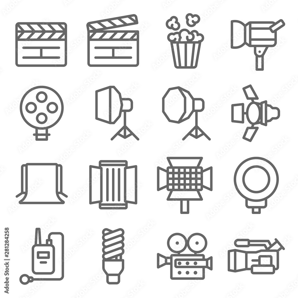Movie Icon Set. Contains such Icons as Slate, Backdrop, Spotlight, Bulb ...