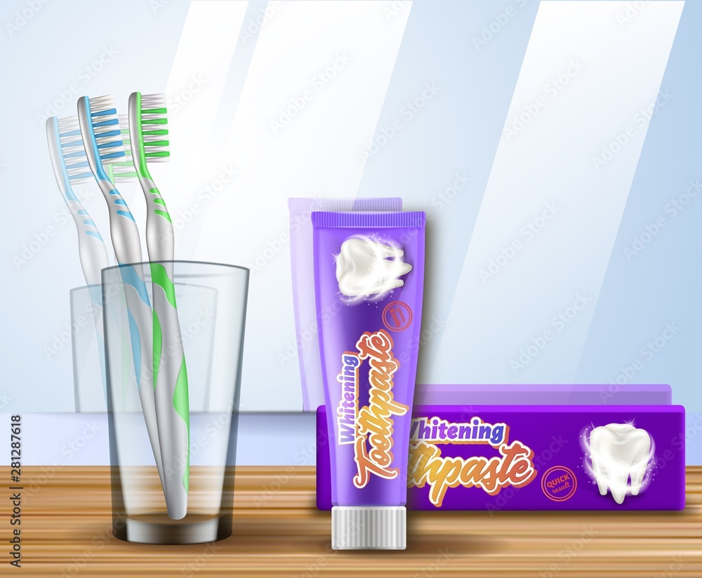 Realistic vector illustration of the dental items. 3d image of the ...