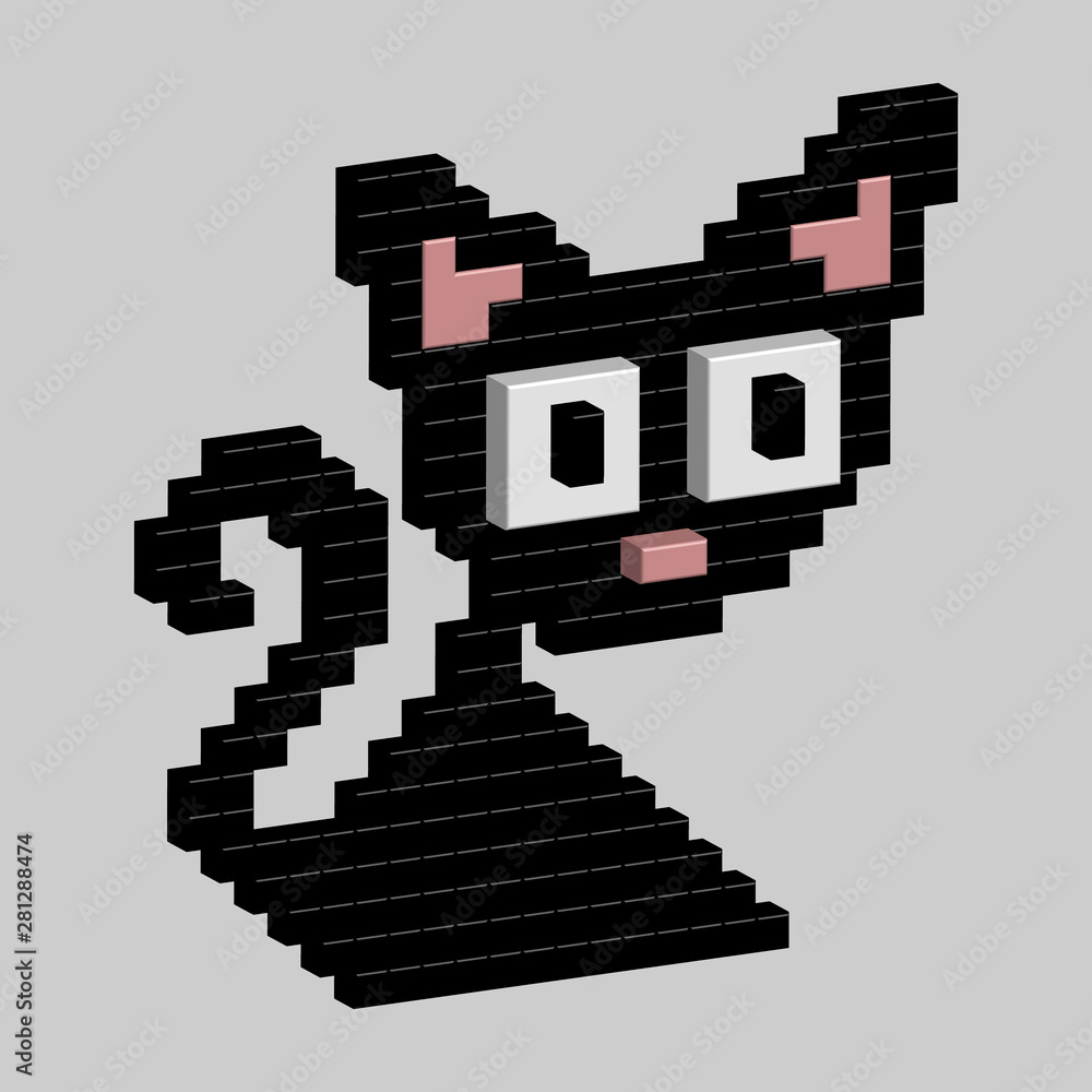Cat 3D Pixel Art, 8 bit background for design. Stock Vector | Adobe Stock