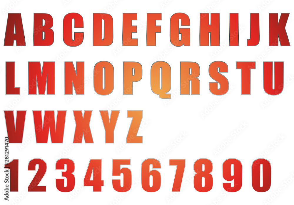 Abecedario y números de color rojo sobre fondo blanco. Stock Vector ...