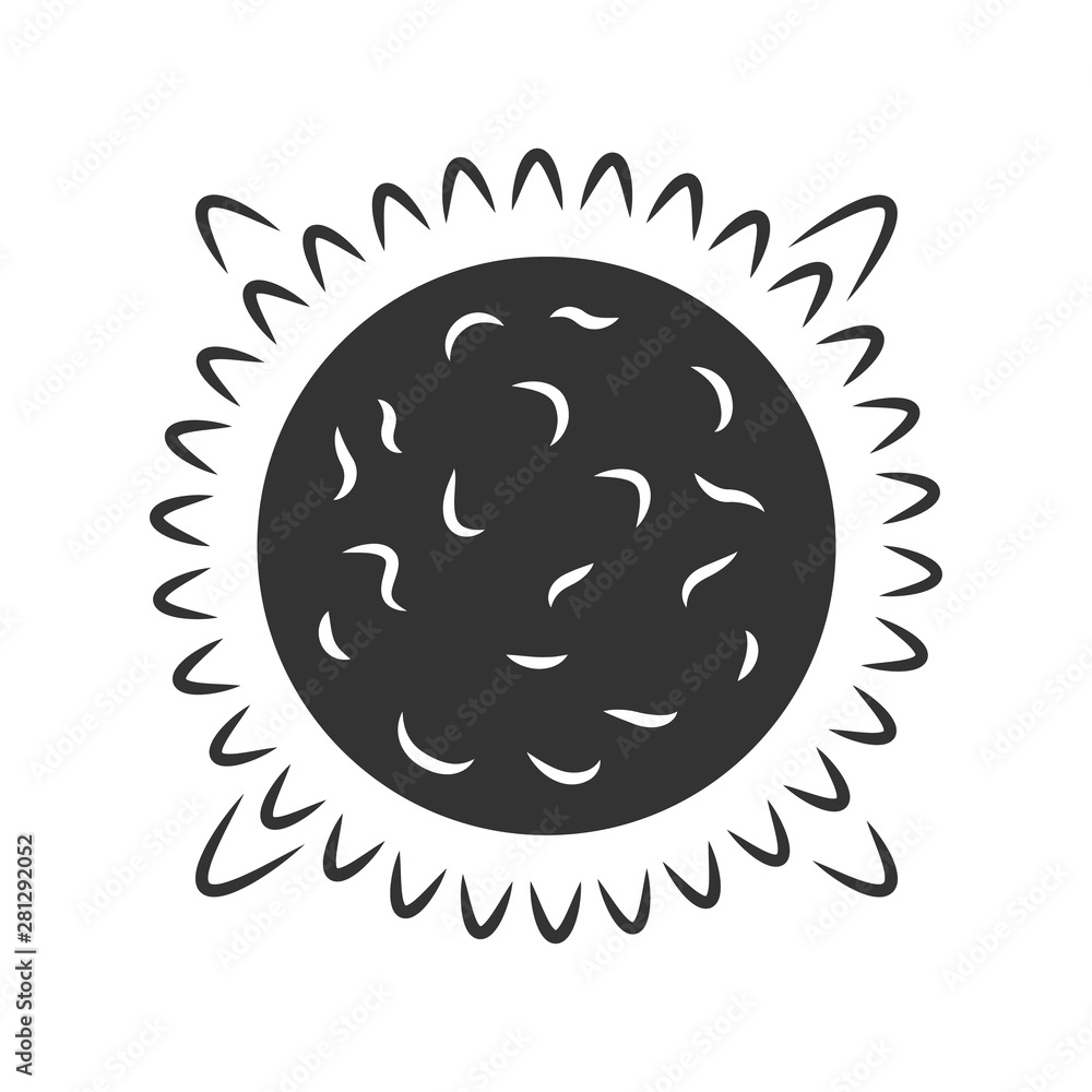 Sun glyph icon. Star in Solar System center. Hot plasma sphere. Energy ...