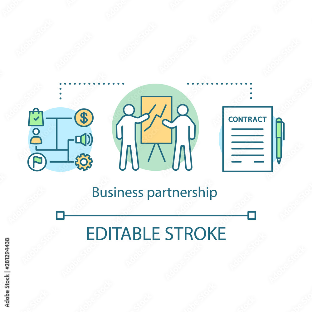 Business partnership concept icon. Cooperation idea thin line ...