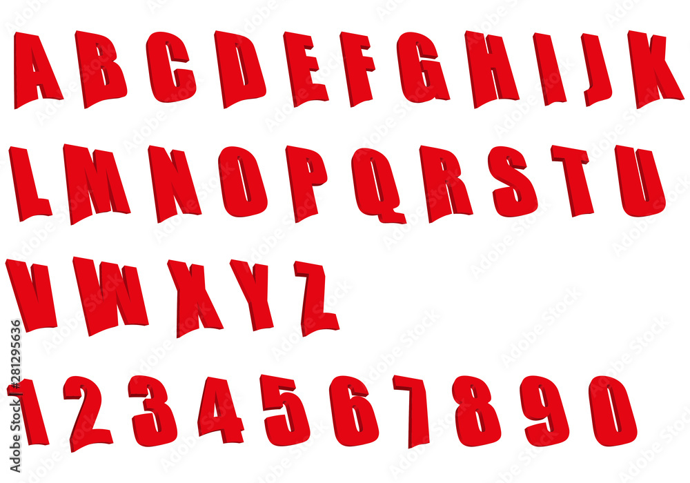 Abecedario y números de color rojo sobre fondo blanco. Stock Vector ...