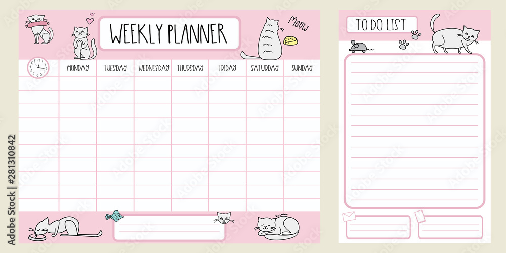 Weekly planner template and to do list with different cute cats ...