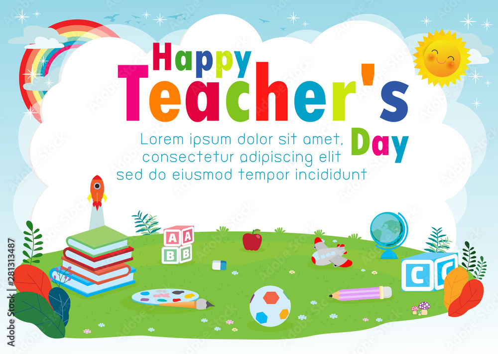 Happy teacher`s day poster concept, World teachers day flat vector ...