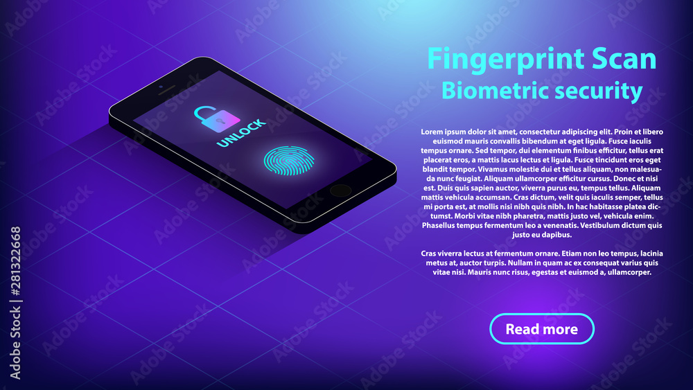 Isometric black smartphone with padlock and fingerprint security ...