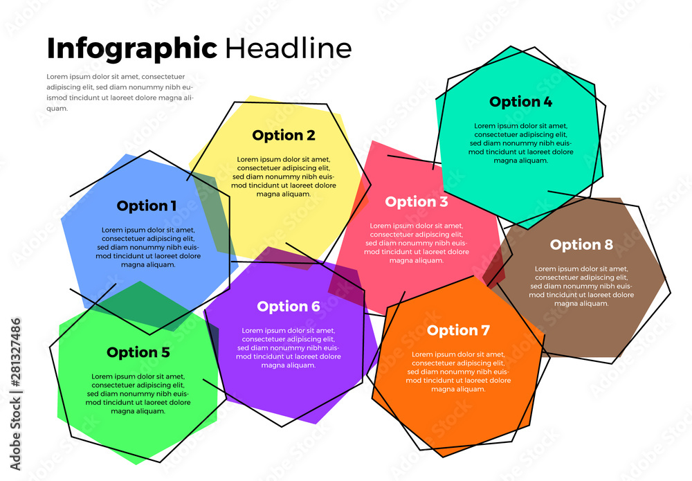 Hexagon Info Chart Layout with Colored Accent Stock Template | Adobe Stock