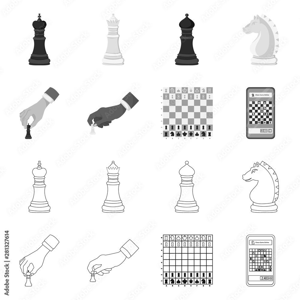 Vector illustration of checkmate and thin symbol. Collection of ...