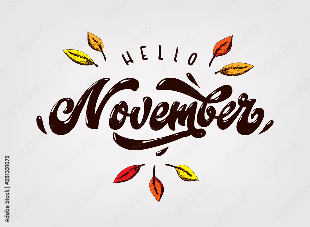 Hello November cute hand lettering quote Stock Illustration | Adobe Stock