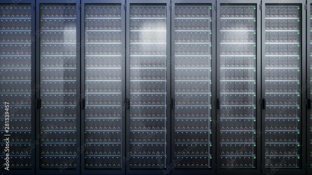 Camera slides near datacenter server racks. 4K 60 fps loopable ...