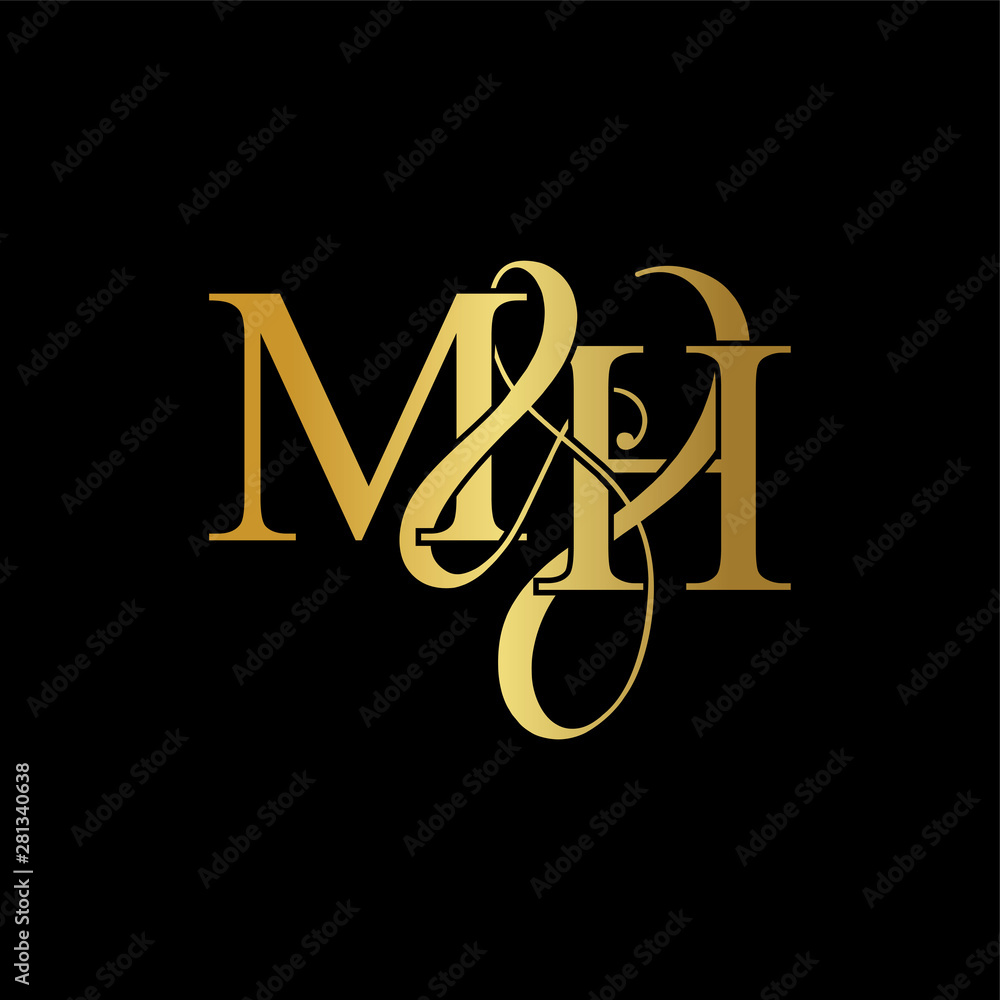 Vecteur Stock Initial letter M & H MH luxury art vector mark logo, gold ...