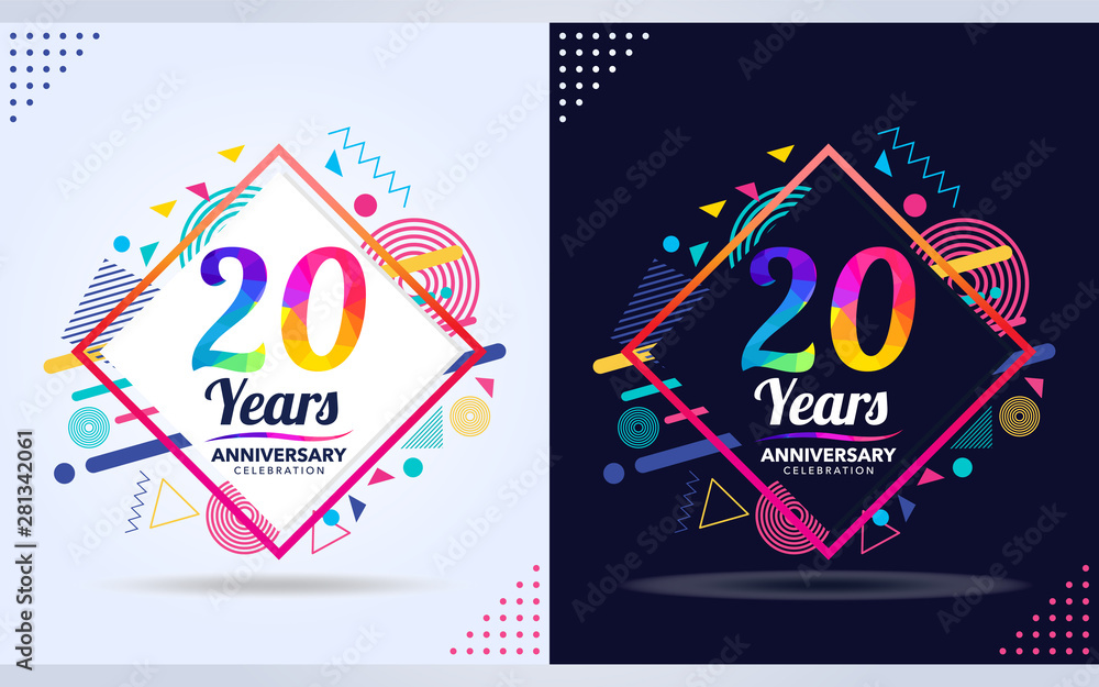 20 years anniversary with modern square design elements, colorful ...