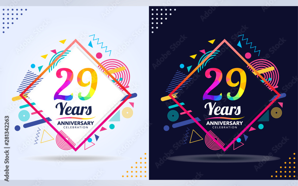 29 years anniversary with modern square design elements, colorful ...