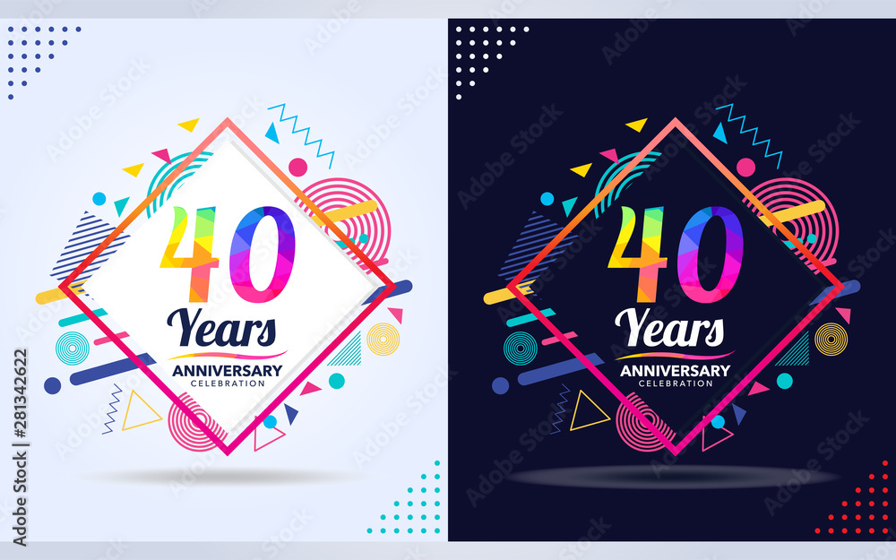 40 years anniversary with modern square design elements, colorful ...