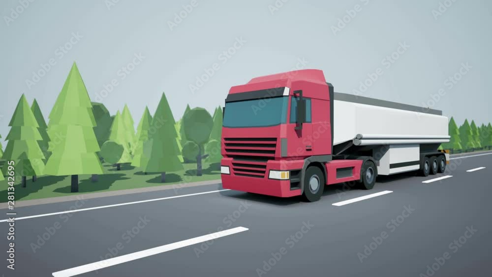 Front view camera follows euro semi truck with petrol or oil tank on ...