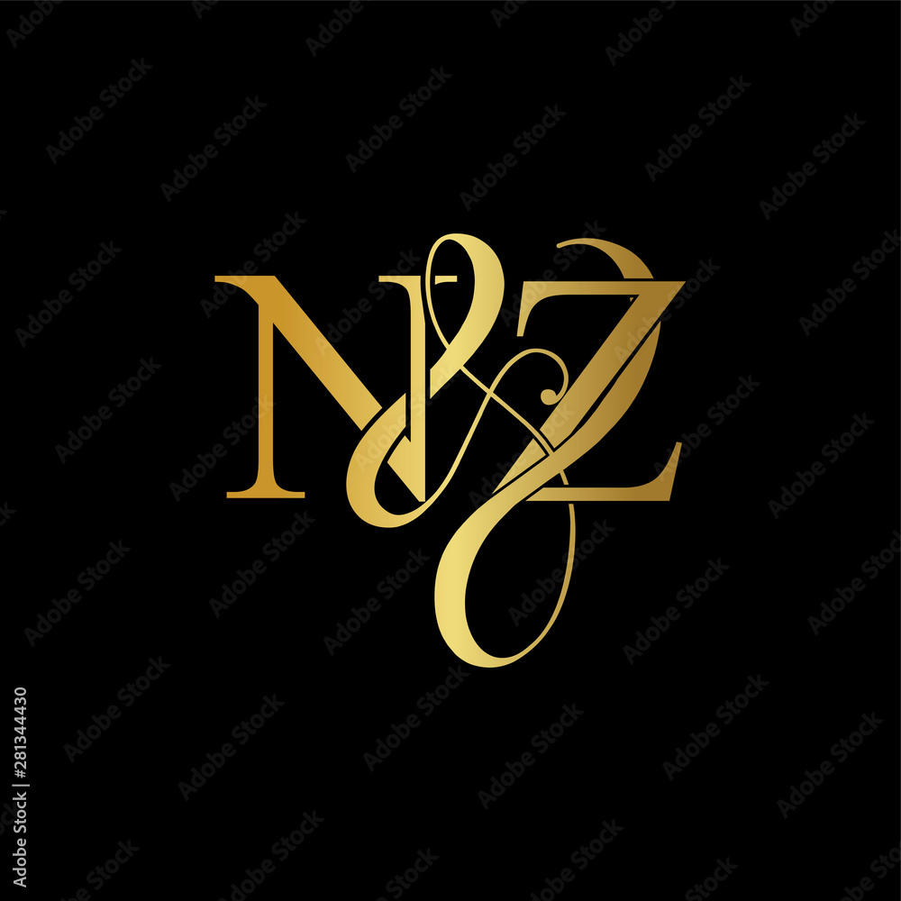 Initial letter N & Z NZ luxury art vector mark logo, gold color on ...