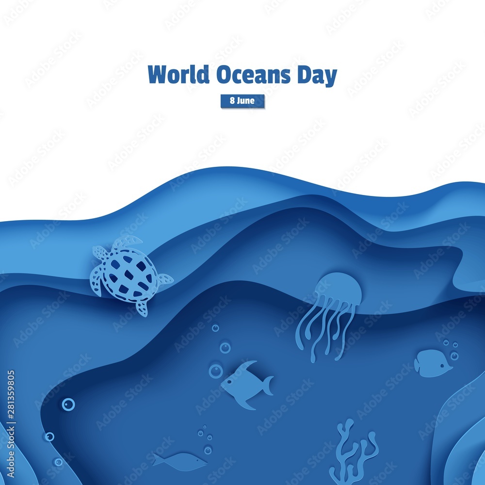 Paper cut butterflyfish, jellyfish, moonfish, turtle. Paper craft ...