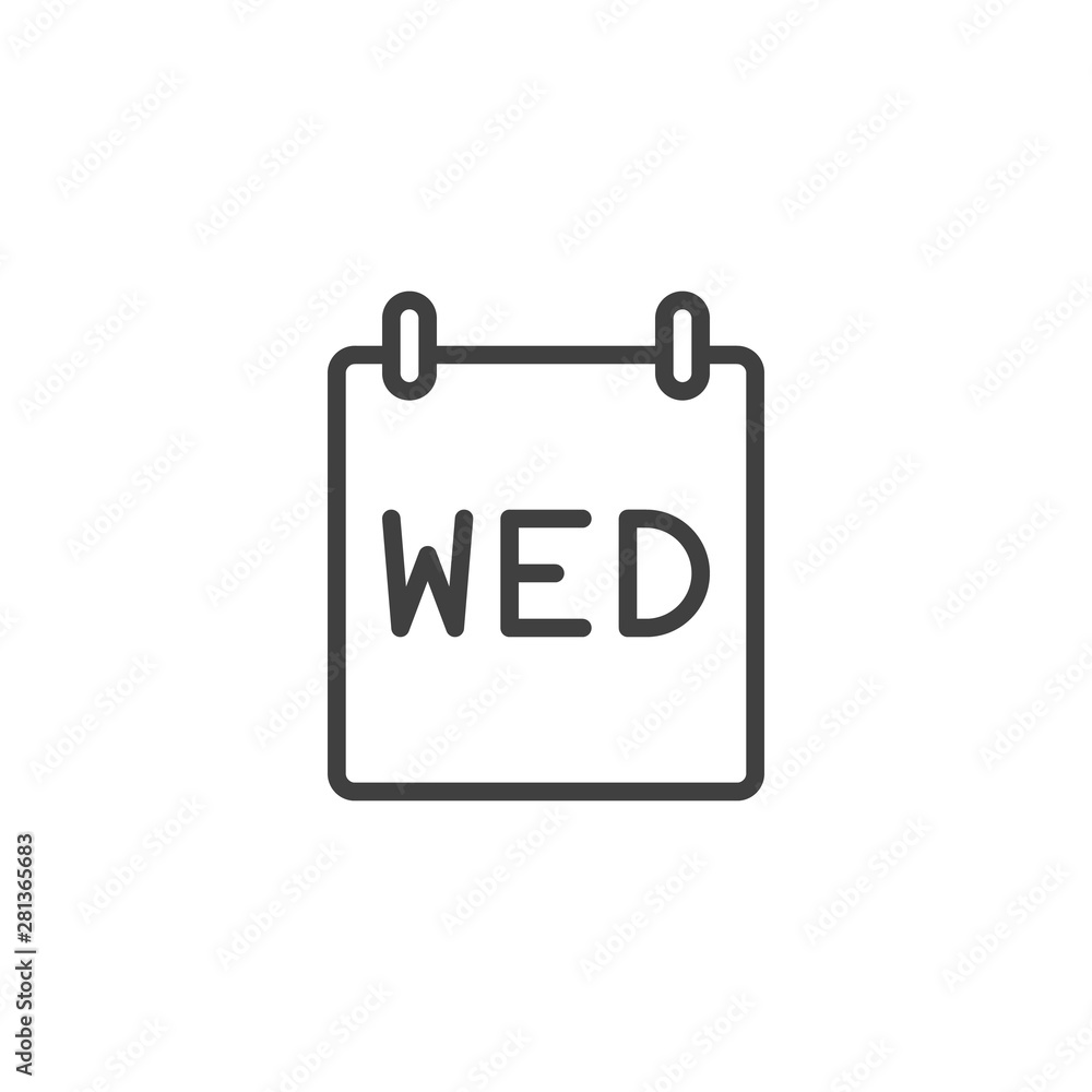 Wednesday calendar page line icon. Planner, agenda linear style sign ...