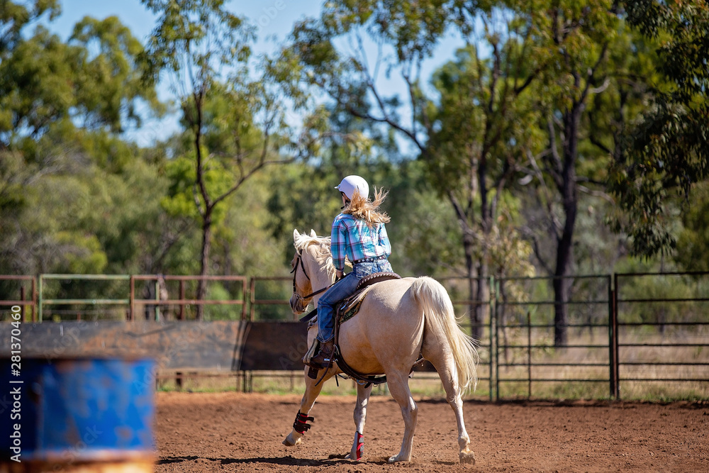 Girl Competing In Barrel Racing At Outback Country Rodeo Stock Photo ...