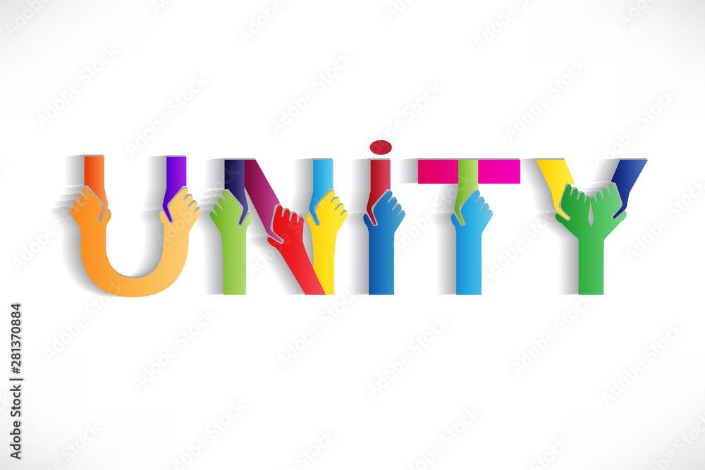 Unity handshake colorful word text logo Stock Vector | Adobe Stock
