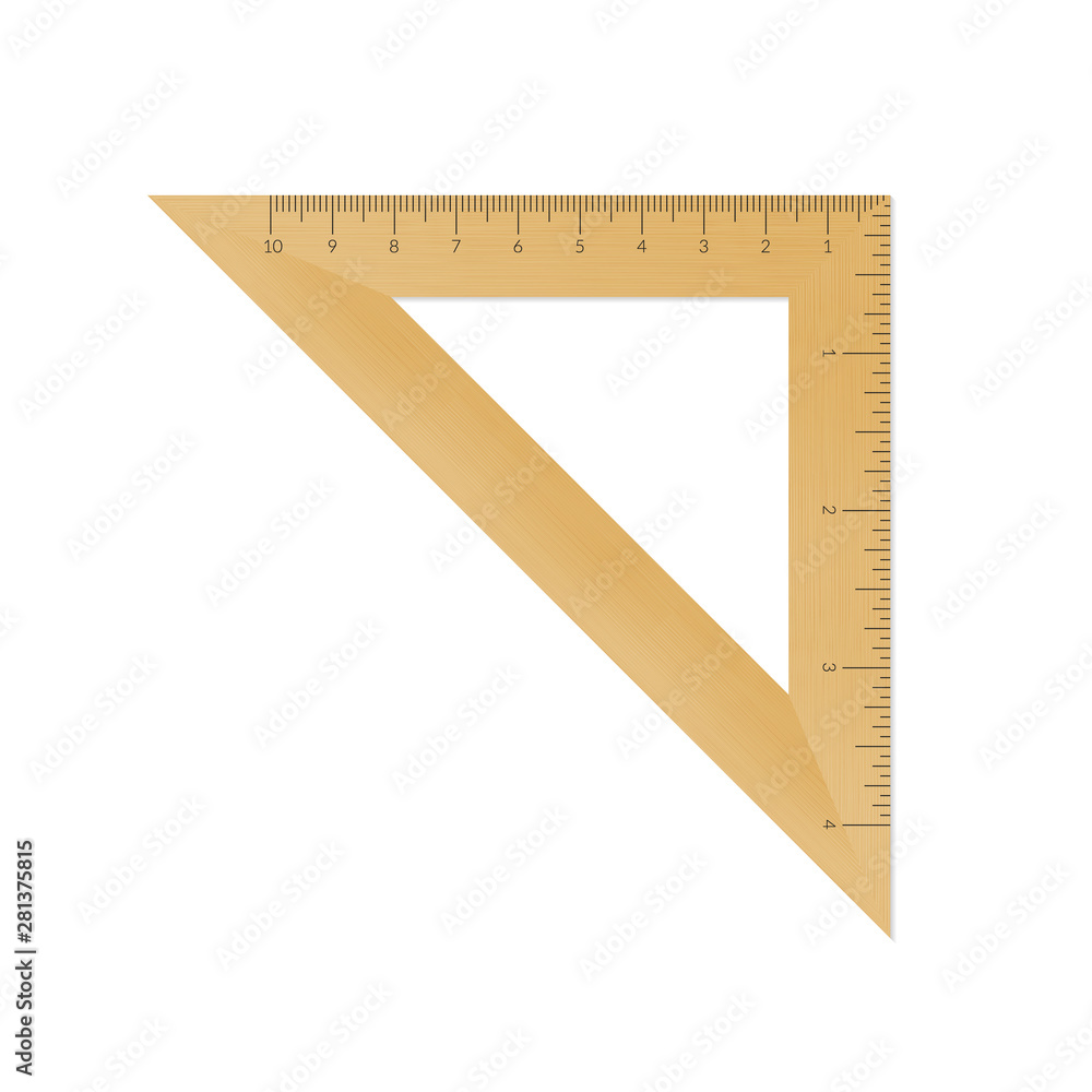 Wooden isosceles triangle with metric and imperial units ruler scale ...