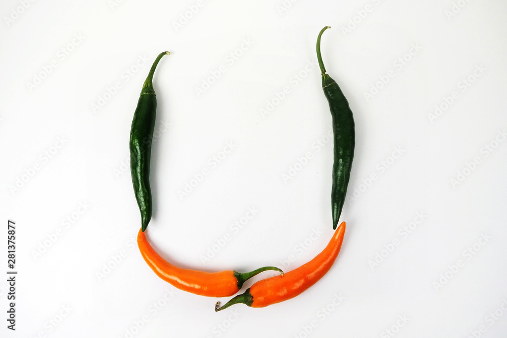English alphabet. Letter U made of fresh chili pepper isolated on white ...