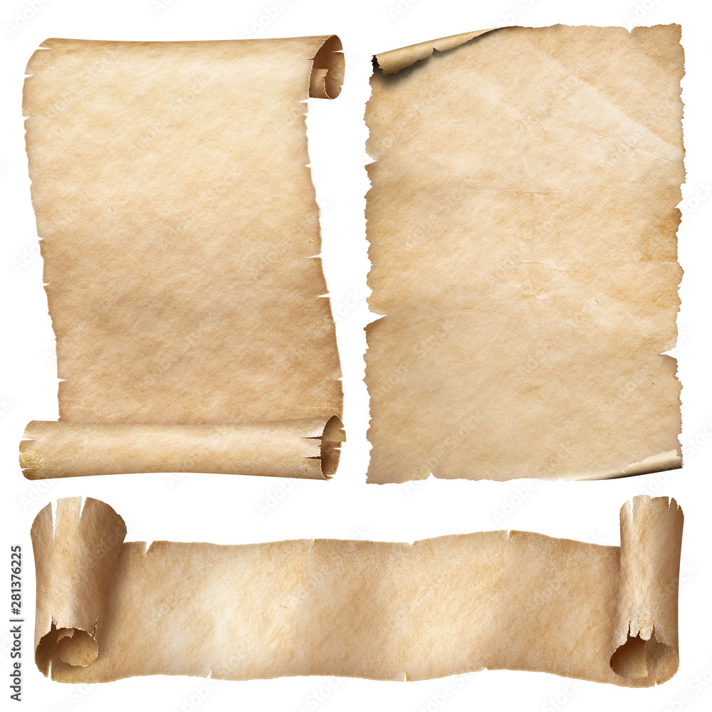 Vintage paper or parchment scrolls set isolated on white Stock Photo ...