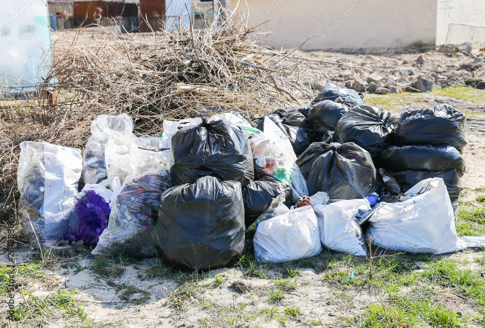 Litter plastic in the nature. Pollution of the environment. Ecological ...