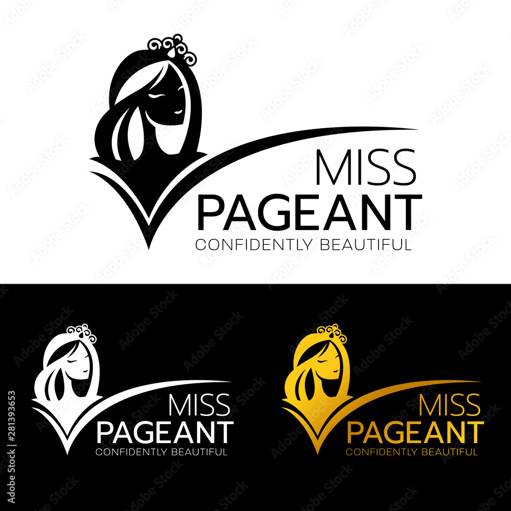miss pageant logo with head face woman smile and wear crown vector ...