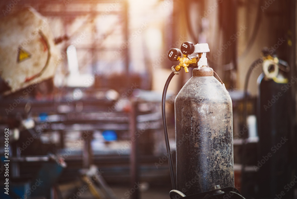 Iron gas cylinder for welding products Stock Photo | Adobe Stock