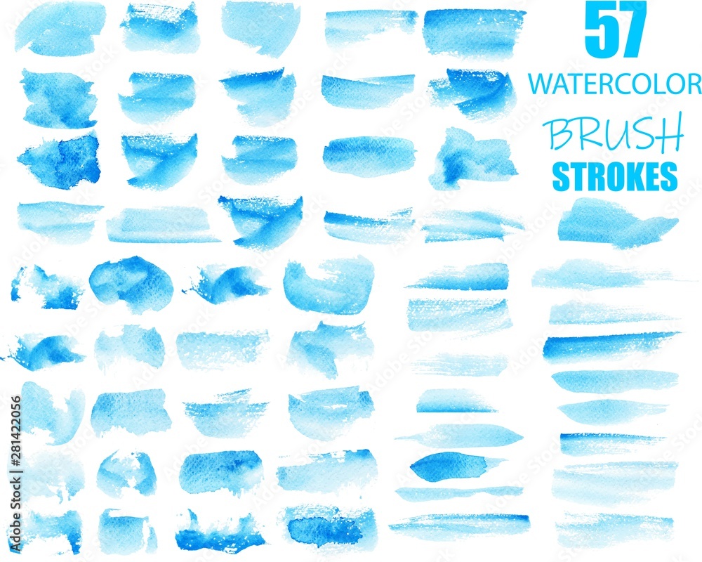 Big set of vector blue brush strokes.Watercolor texture splatters ...