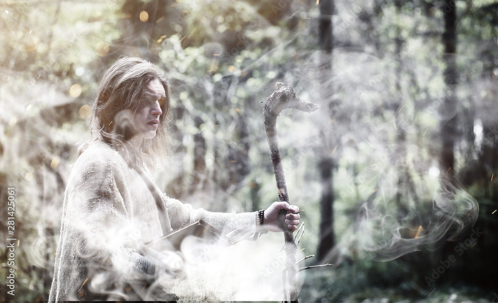 Fairy magician. A sorcerer with a glass sphere, a magical spell and a ...