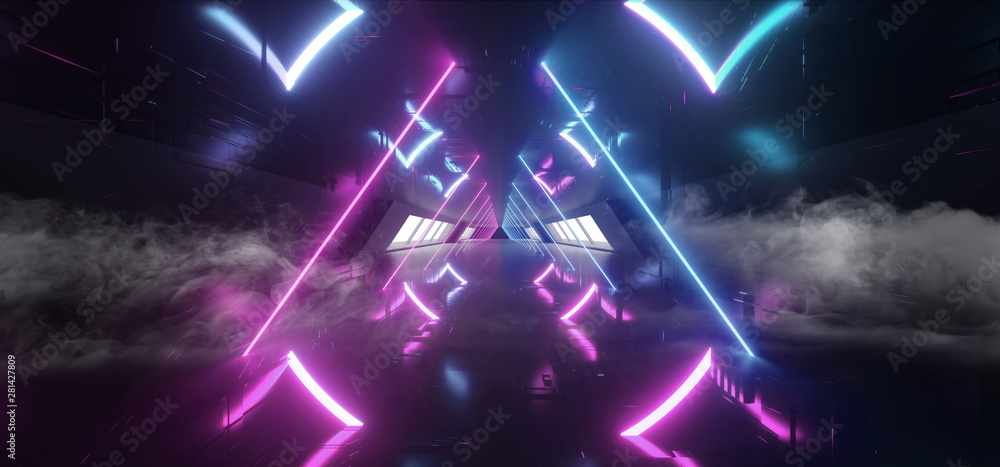 Smoke Triangle Shaped Neon Glowing Laser Purple Blue Futuristic Sci Fi ...
