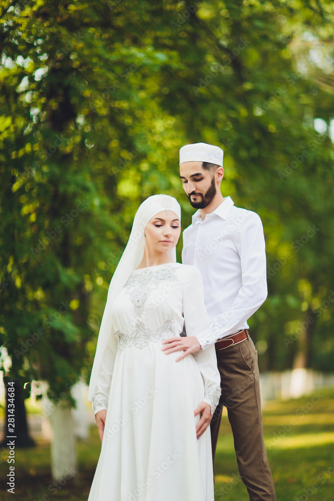 National wedding. Bride and groom. Wedding muslim couple during the ...