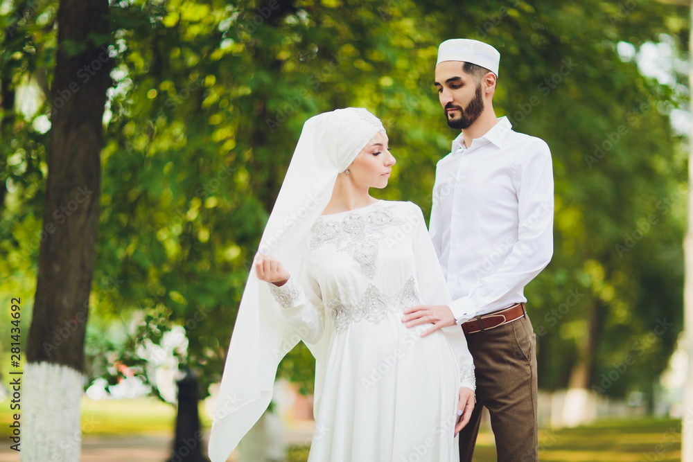 National wedding. Bride and groom. Wedding muslim couple during the ...