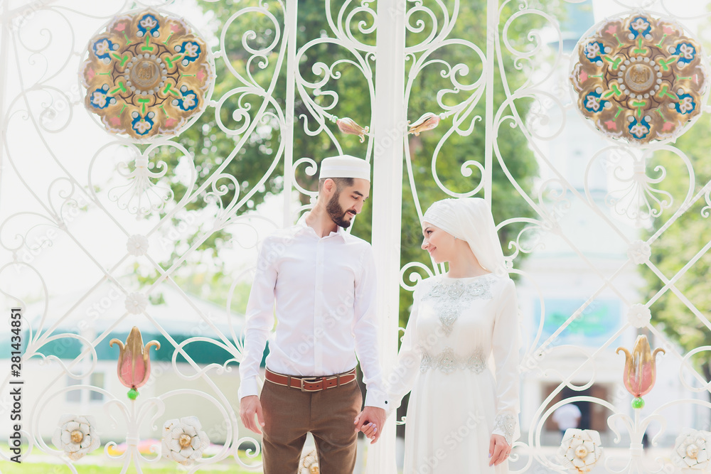 National wedding. Bride and groom. Wedding muslim couple during the ...