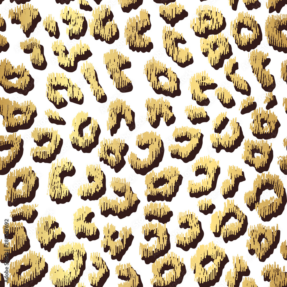 Vector leopard skin seamless texture with golden details. Hand drawn ...