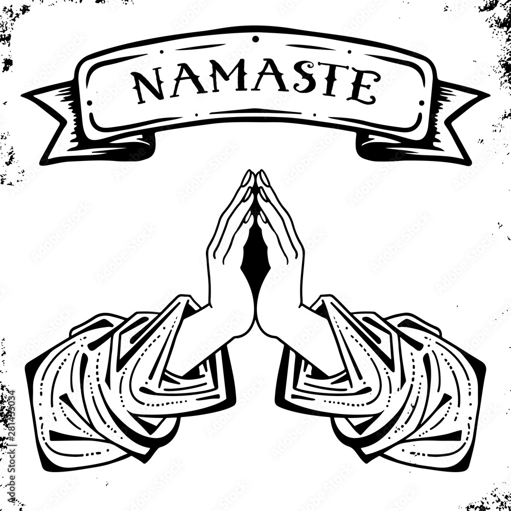 Namaste mudra. Hands on the elbow with drapery clothes.Symbol of ...