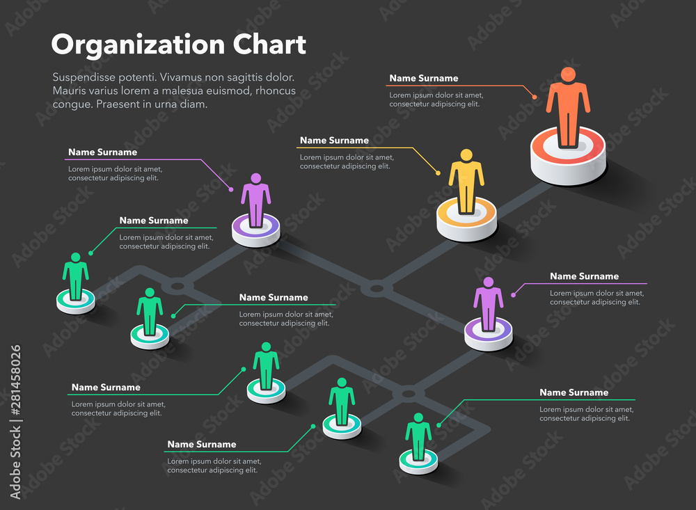 Modern simple company organization hierarchy chart template with place ...