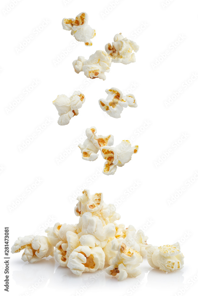 Falling popcorn, isolated on white background Stock Photo | Adobe Stock