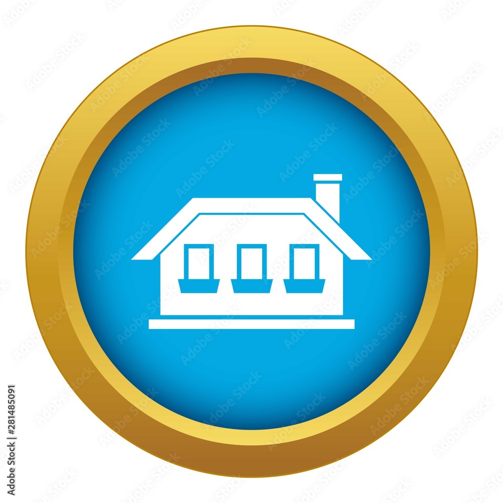 One-storey house with three windows icon blue vector isolated on white ...