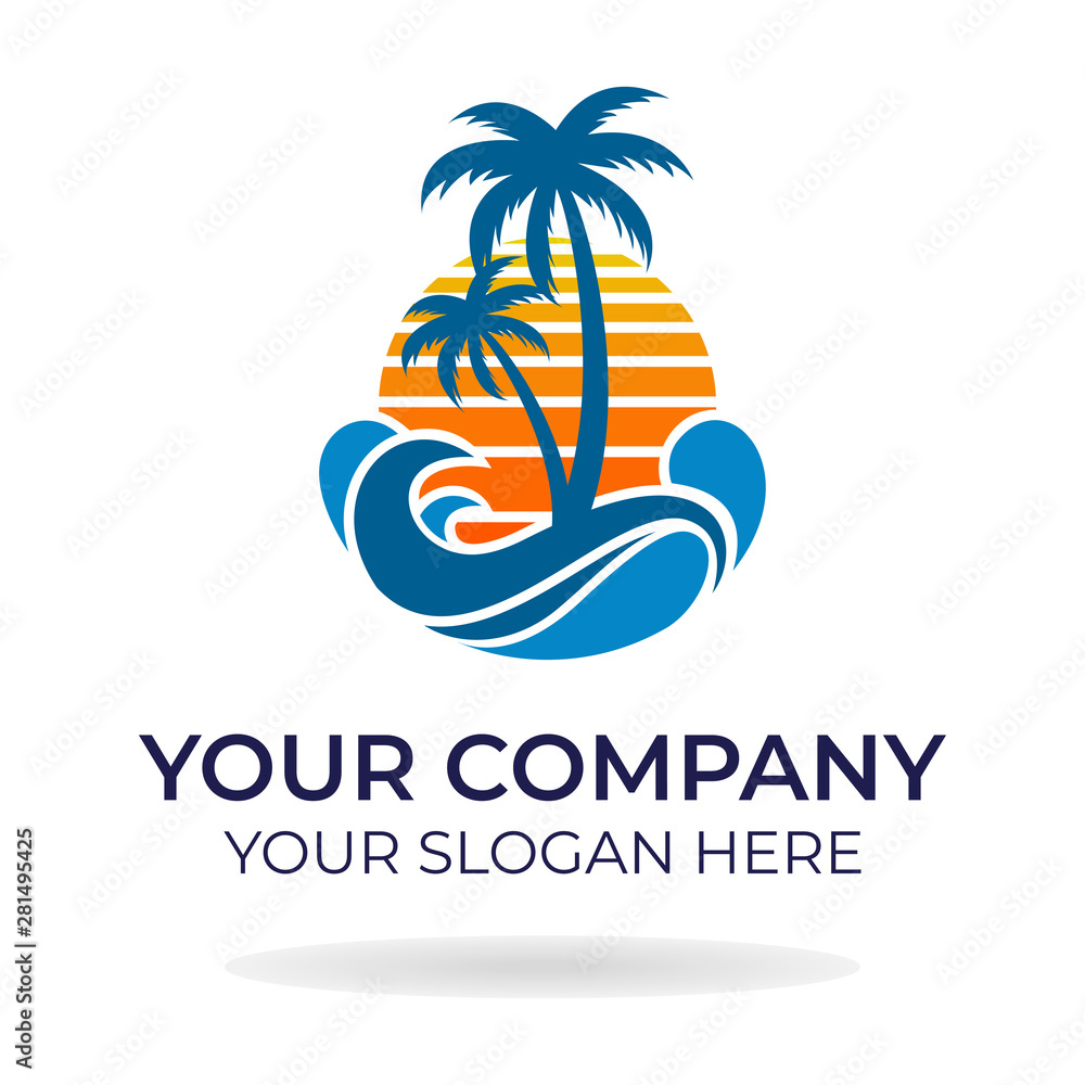 beach logo design with modern concepts vector template on white ...