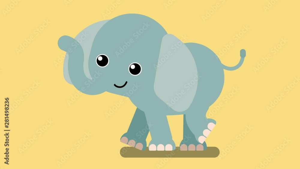 100 baby animals. Walk cycle of a cute baby elephant. 2D animation made ...