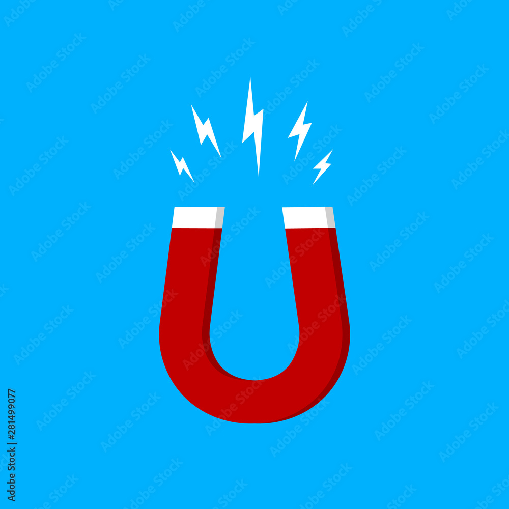 Red magnet icon. Horseshoe magnet in flat style.Shape of magnet with ...