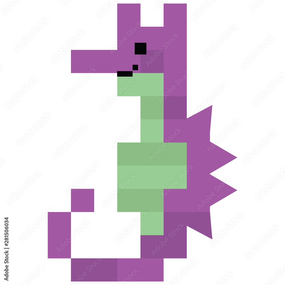 Cute 8 bit seahorse vector illustration. Sealife pixel clipart. Ocean ...
